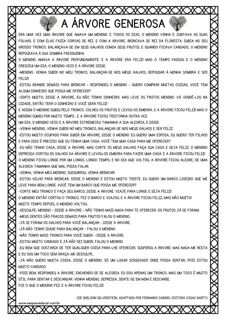 Texto: A árvore generosa - Blog Espaço Educar