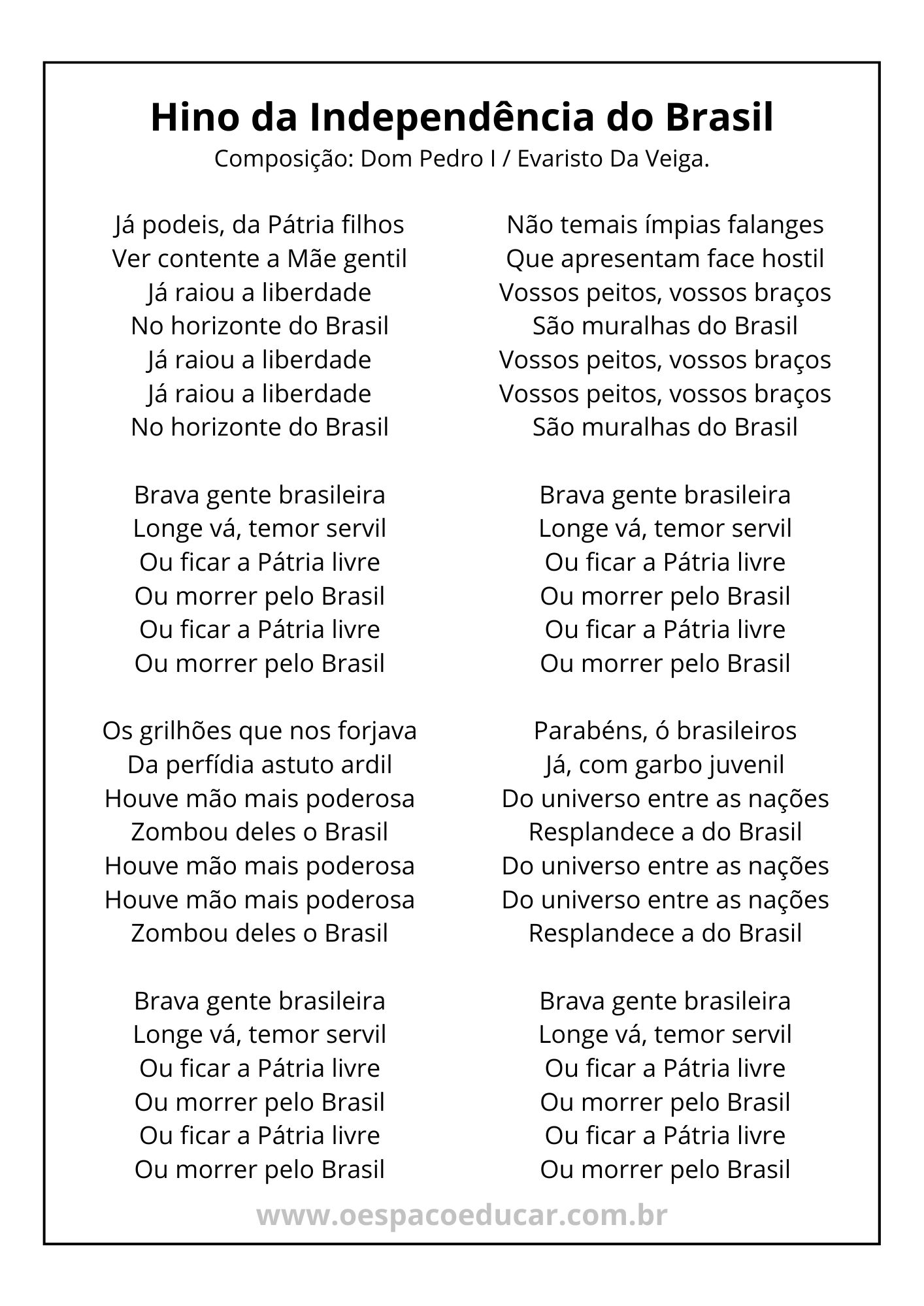 7 de setembro: Hino da Independência! - Blog Espaço Educar