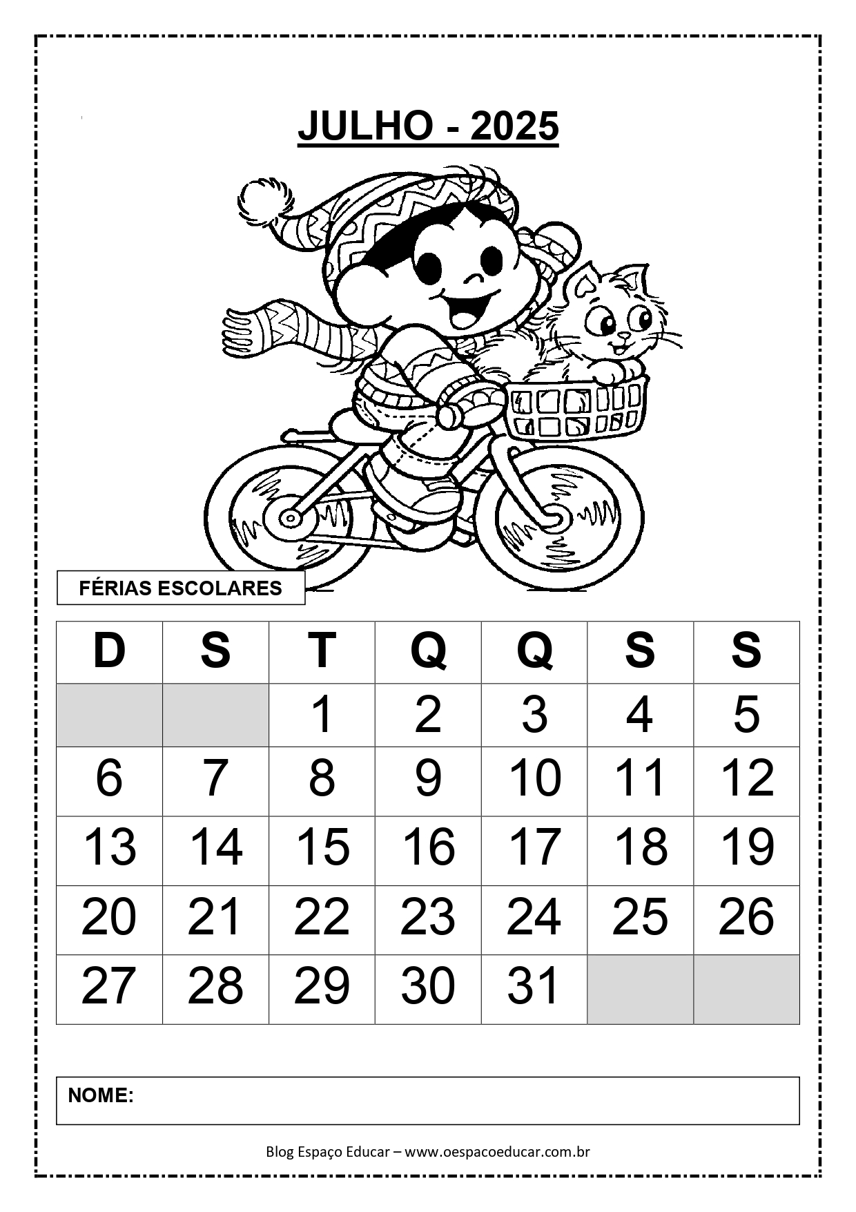 Calendários julho 2025! - Blog Espaço Educar